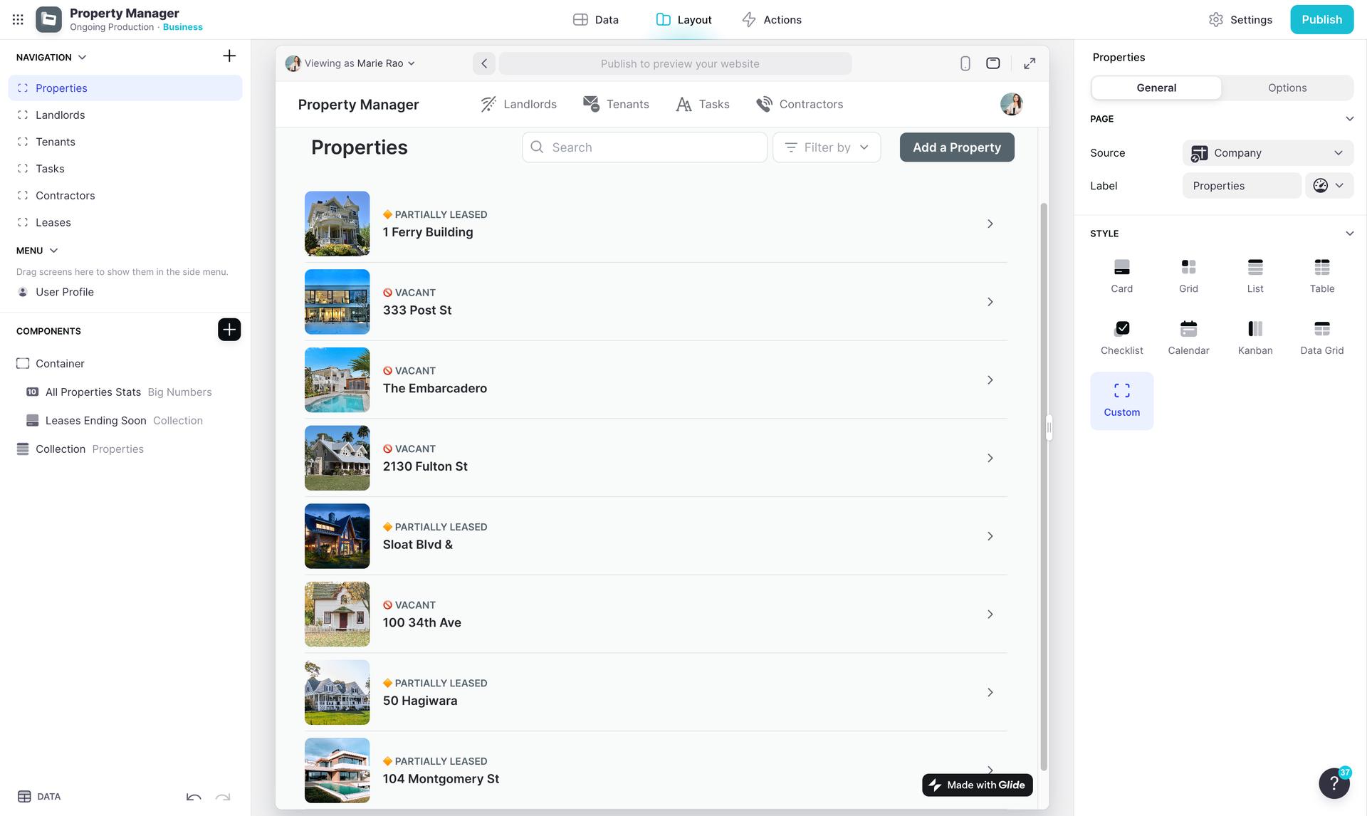 Show Edit Screen - Glide | Arcade