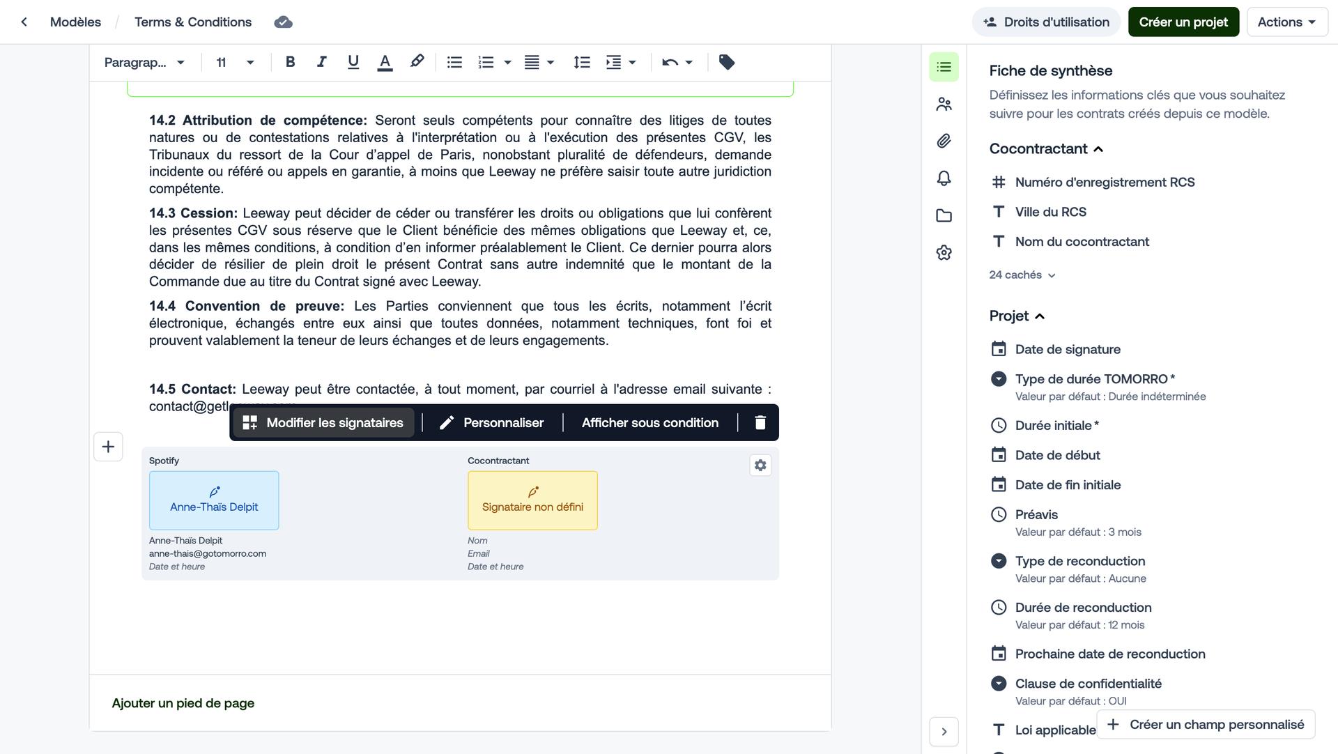 Personnaliser la signature Tomorro | Arcade