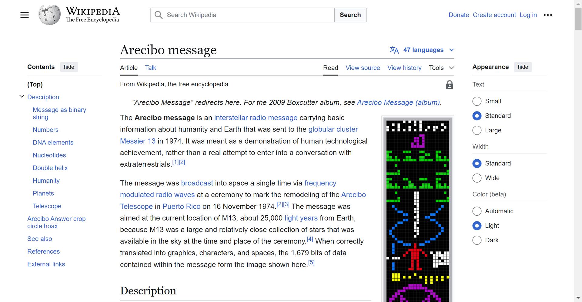 Arecibo message - Wikipedia | Arcade